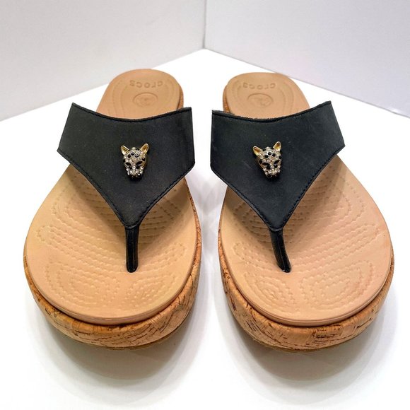 CROCS | Shoes | Rare Crocs Leigh Rhinestone Jaguar Embellished Cork ...